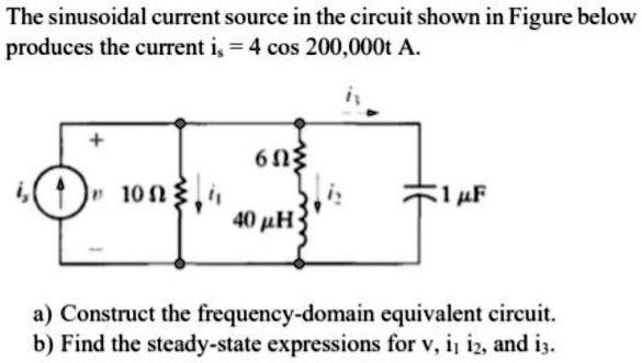 The sinusoidal current source in the circuit shown in Figure below produces the current is = 4 ...
