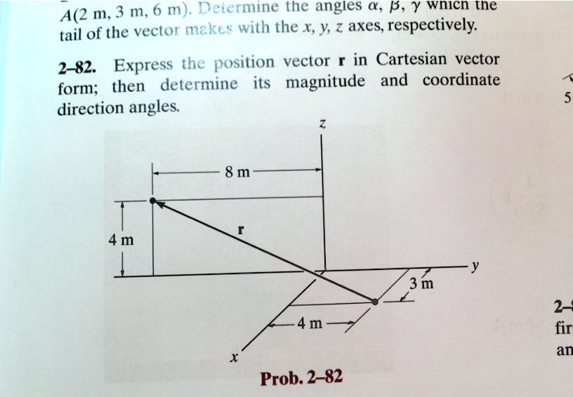 SOLVED: A(2 m, 3 m, 6 m) Determine the angles Î¸, Ï†, Ïˆ which the tail of the vector makes with ...