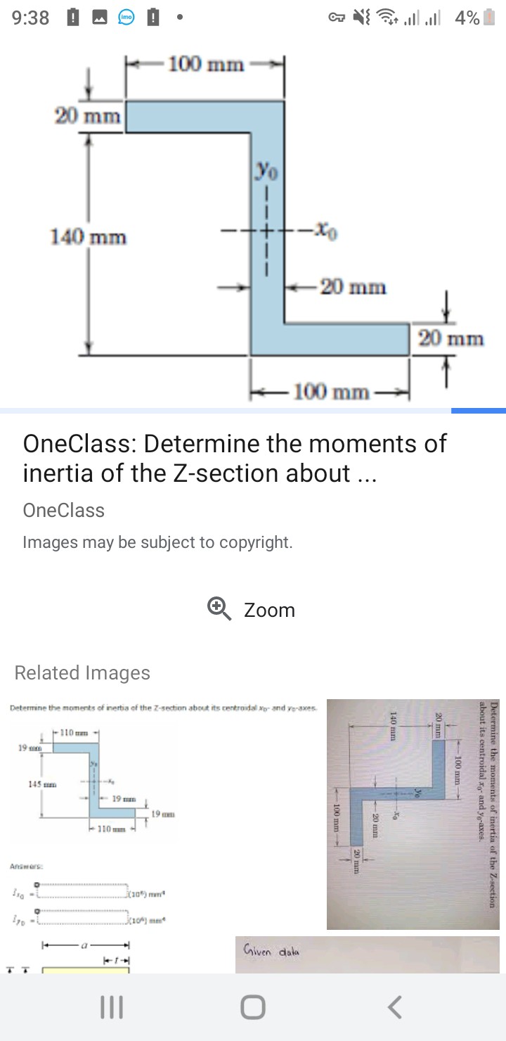 SOLVED: OneClass: Determine the moments of inertia of the Z-section about ... OneClass Images ...