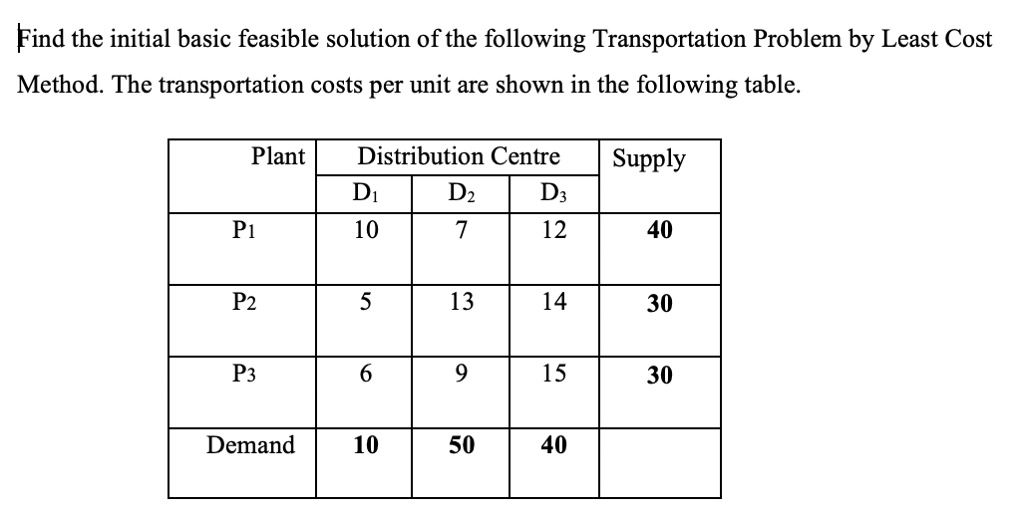 Find The Initial Basic Feasible Solution Of The Following Transportation Problem By Least Cost 