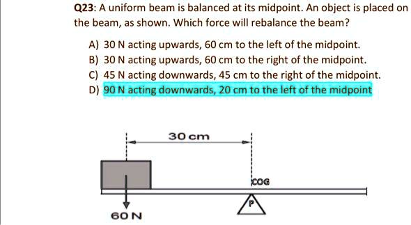 SOLVED: A uniform beam is balanced at its midpoint. An object is placed ...