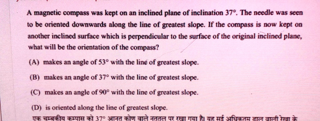 SOLVED: A magnetic compass was kept on an inclined plane of inclination ...
