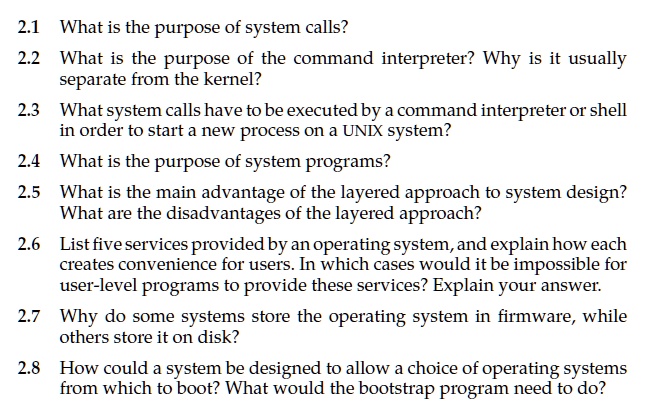 SOLVED: 1. What is the purpose of system calls? 2. What is the purpose of the command ...