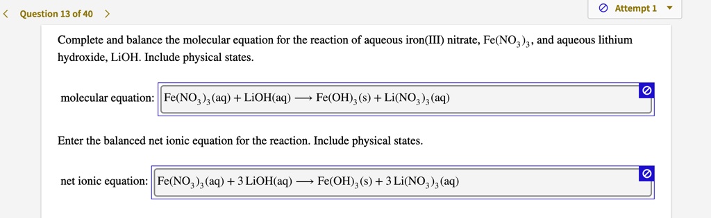 Complete and balance the molecular equation for the reaction of aqueous ...