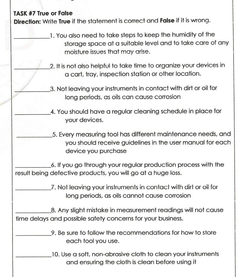 SOLVED: TLE Task #7 True or False Direction: Write True if the ... SOLVED: TLE Task #7 True or False Direction: Write True if the ...
