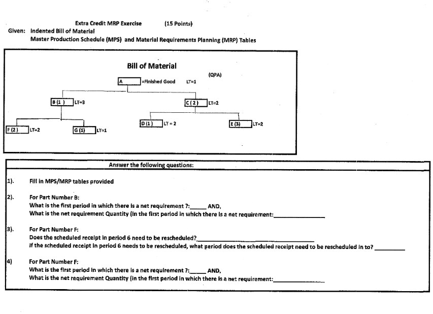 extra credit mrp exercise 15 points given indented bill of materlal ...