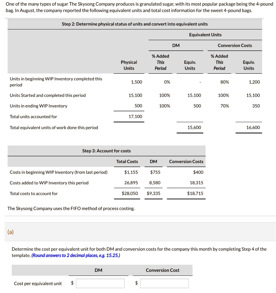 SOLVED: The Skysong Company uses the FIFO method of process costing. (a ...