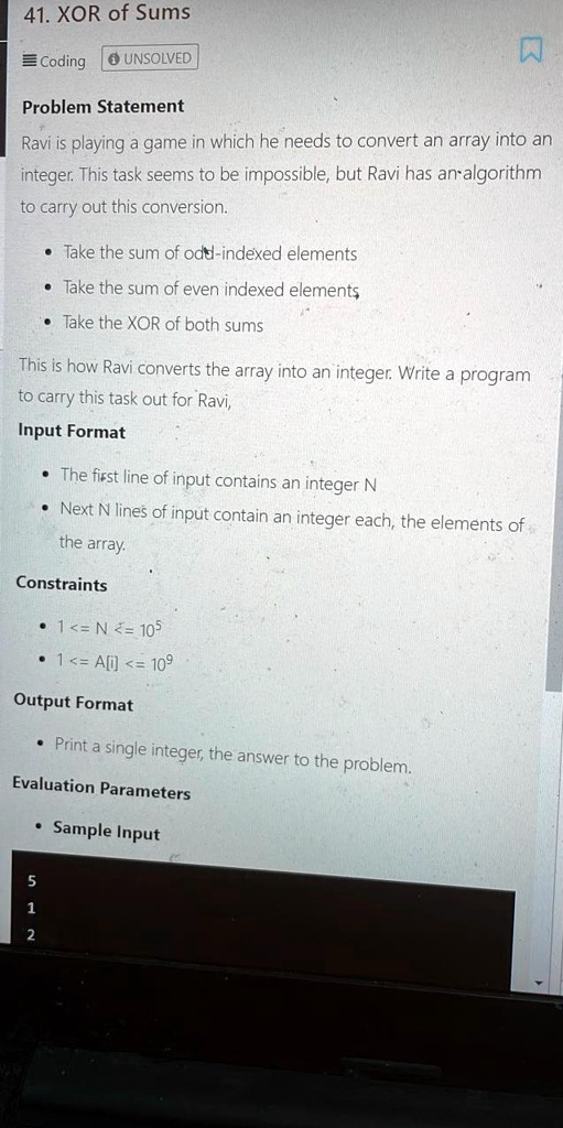 Solved Xor Of Sums Coding 6 Unsolved Problem Statement Ravi Is 9690