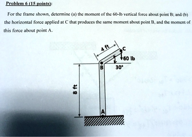 Problem 6 (15 points): For the frame shown, determine (a) the moment of ...