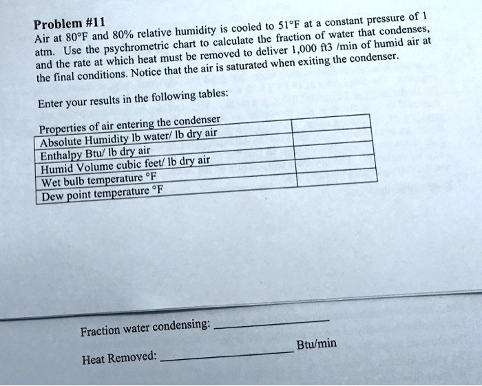 Problem #11 Air at 80°F and 80% relative humidity is cooled to 51°F at ...
