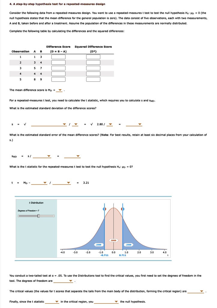 SOLVED: A step-by-step hypothesis test for a repeated-measures design ...