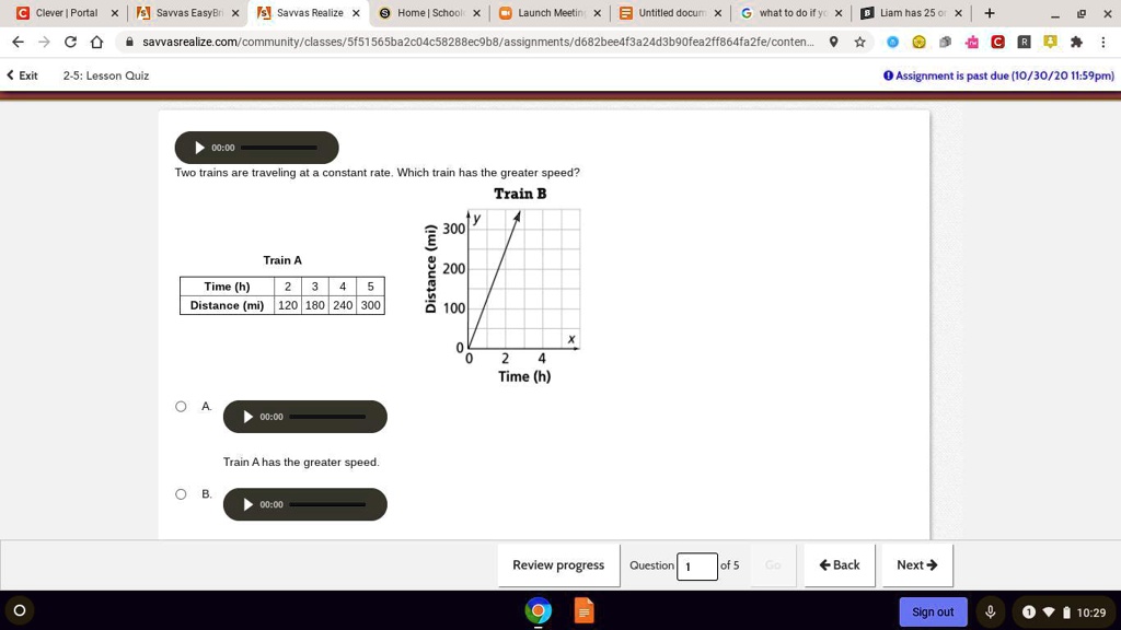 SOLVED: 'Two trains are traveling at a constant rate. Which train has ...