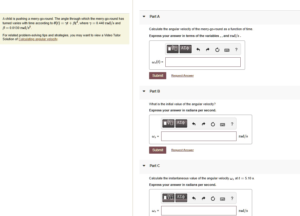 SOLVED: A child is pushing a merry-go-round. The angle through which the merry-go-round has ...