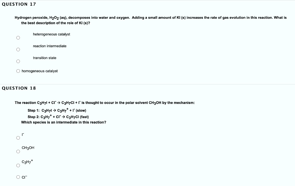 question 17 hydrogen peroxide h2o2 aq decomposes into water and oxygen ...
