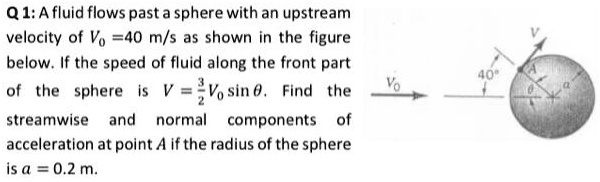 q1 a fluid flows past a sphere with an upstream velocity of vo 40 ms as ...