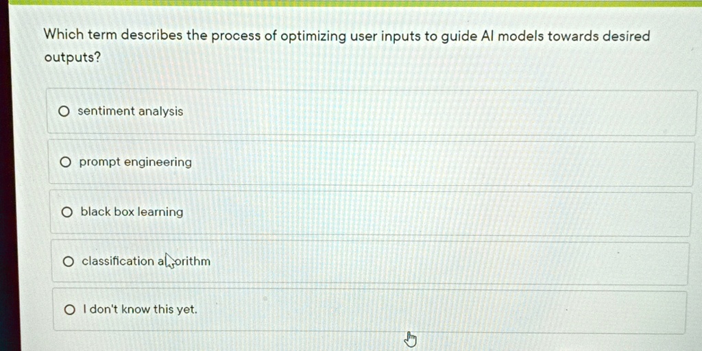 which term describes the process of optimizing user inputs to guide ai models towards desired ...