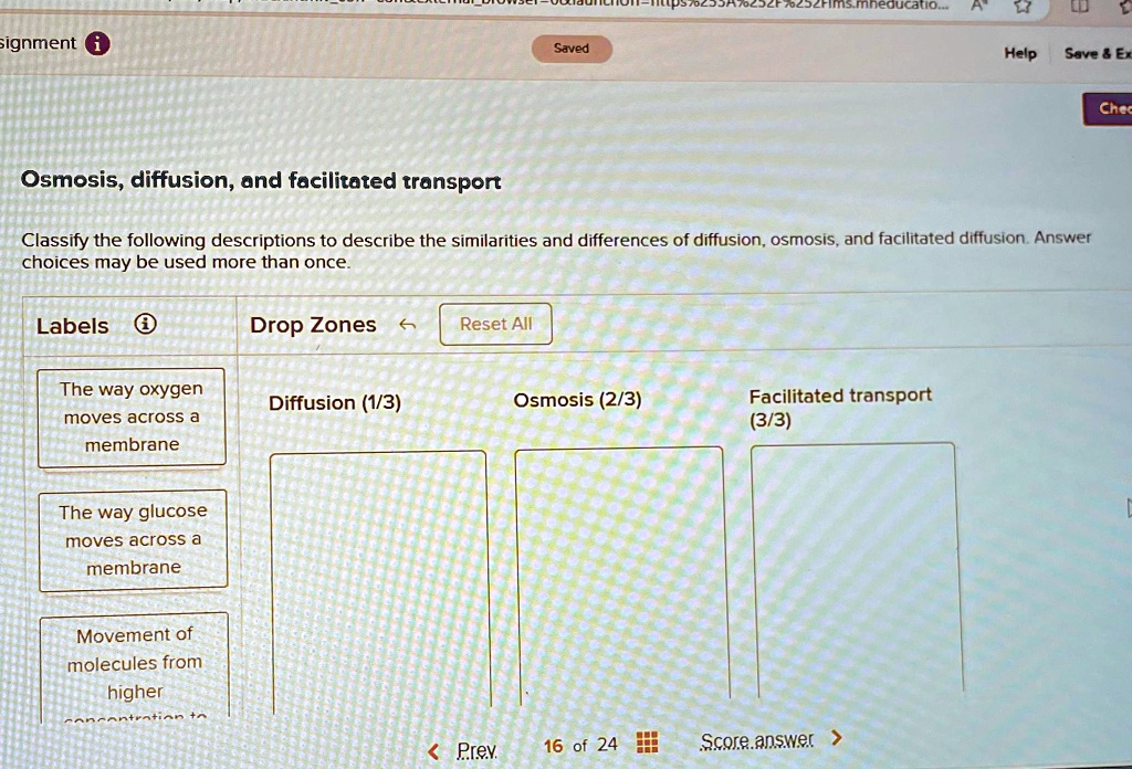 SOLVED: Assignment (i) Saved Help Save Exit Osmosis, diffusion, and facilitated transport ...