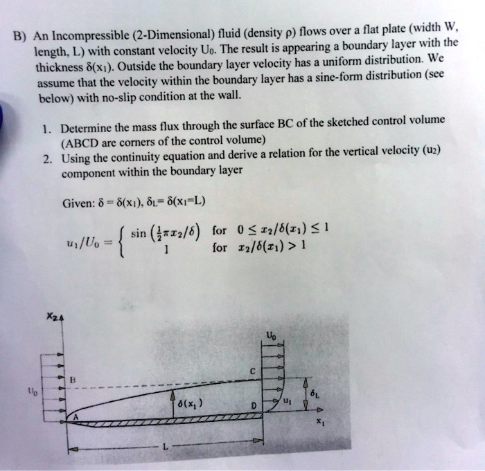 B) An Incompressible (2-Dimensional) fluid (density ρ) flows over a ...