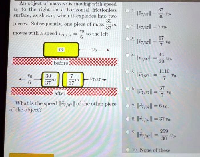 SOLVED: An object of mass m is moving with speed v to the right on a ...