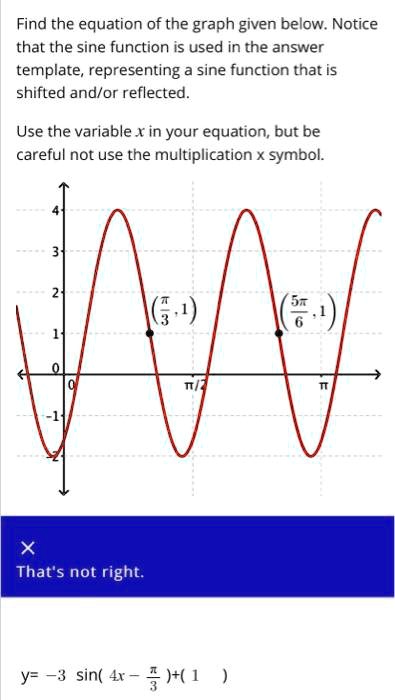 SOLVED: Find the equation of the graph given below. Notice that the sine function is used in the ...