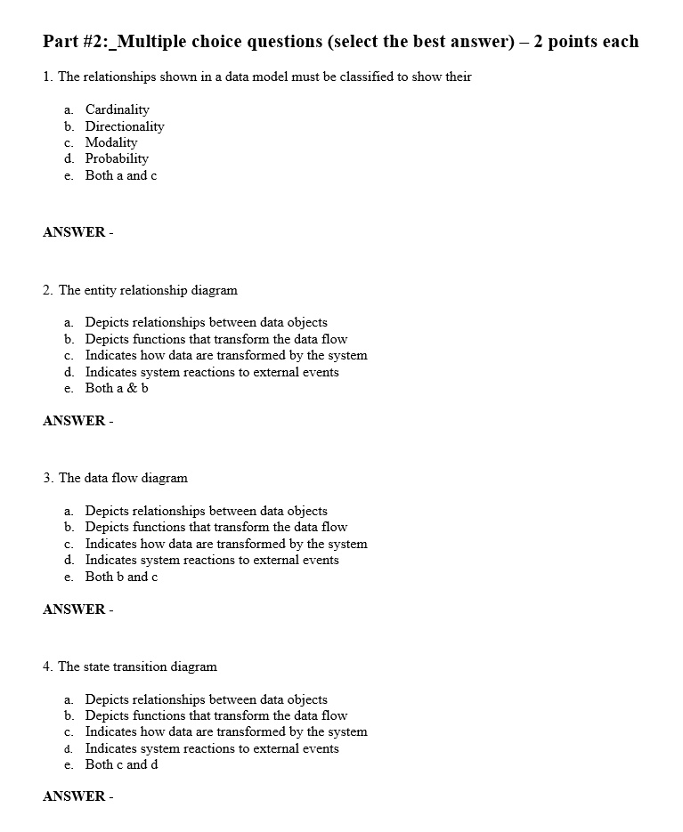 SOLVED: Part #2: Multiple choice questions (select the best answer) - 2 points each 1. The ...