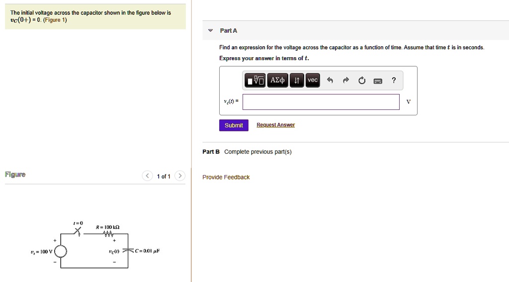 SOLVED: The initial voltage across the capacitor shown in the figure ...