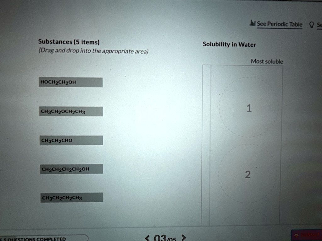 substances 5 items drag and drop into the appropriate area solubility ...