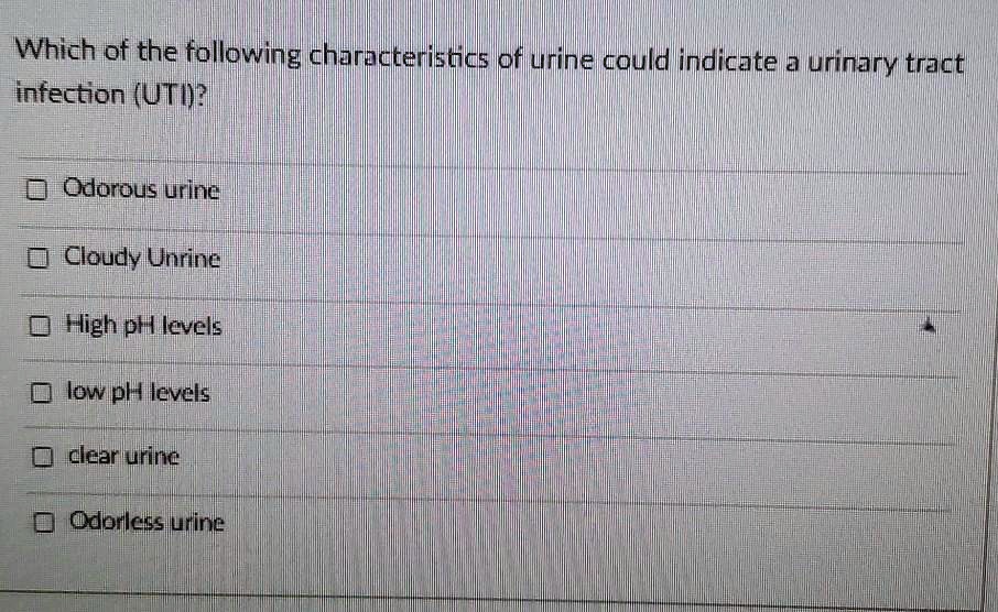 SOLVED: Which of the following characteristics of urine could indicate ...