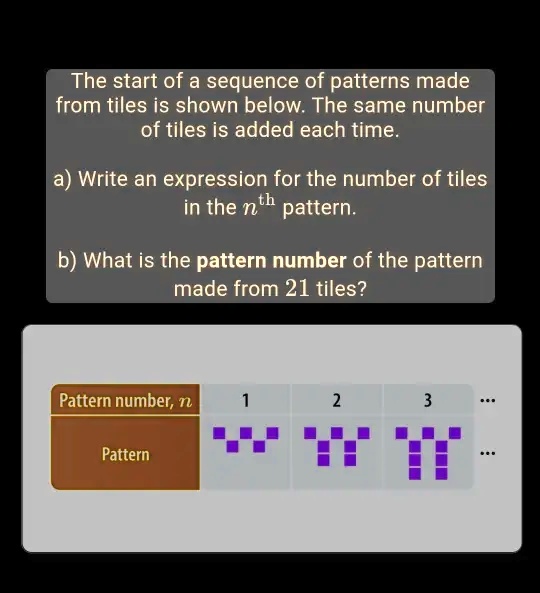 Solved The Start Of A Sequence Of Patterns Made From Tiles Is Shown Below The Same Number Of