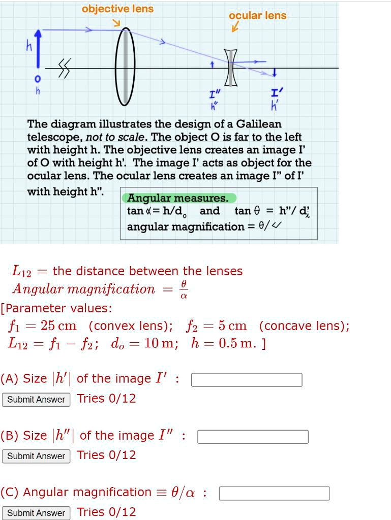 SOLVED: Objective lens Ocular lens h 0 h I" he I The diagram ...