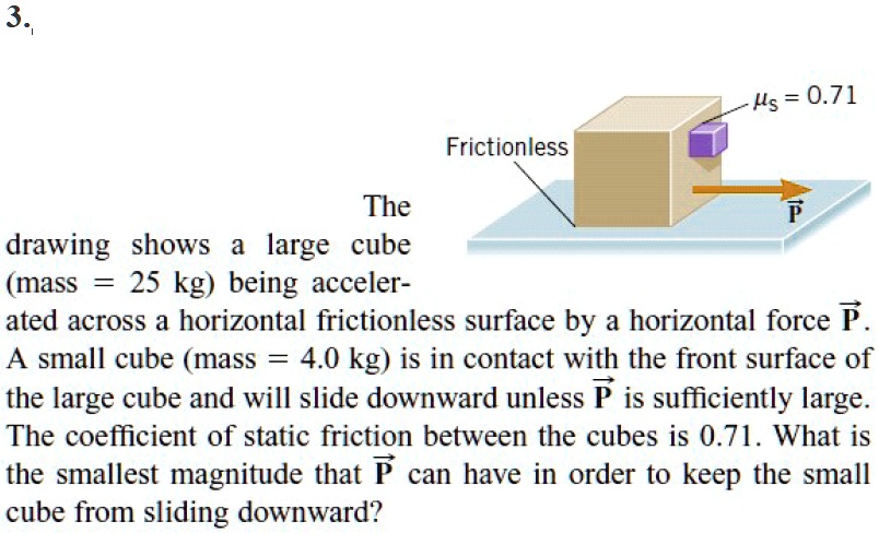 SOLVED: 3 IL"O = Sr Frictionless The drawing shows large cube (mass 25 kg) being acceler- ated ...