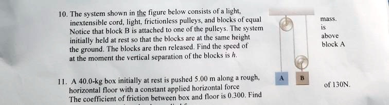 SOLVED: The system shown in the figure below consists of a light inextensible cord, light ...
