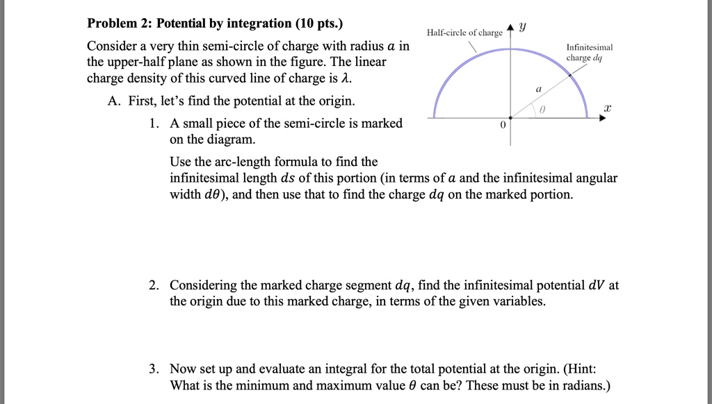 Problem 2: Potential by integration (10 pts.) Consider a very thin semi ...