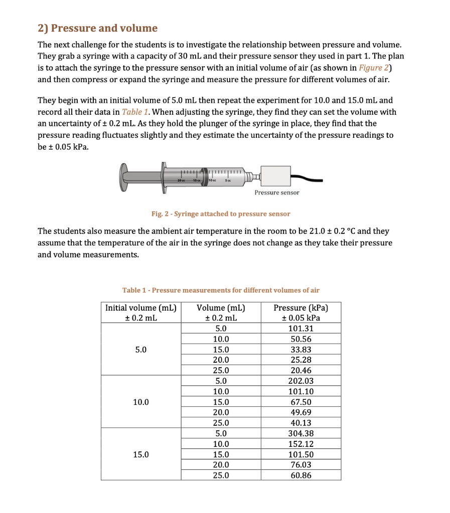 SOLVED: 2) Pressure and volume The next challenge for the students is ...