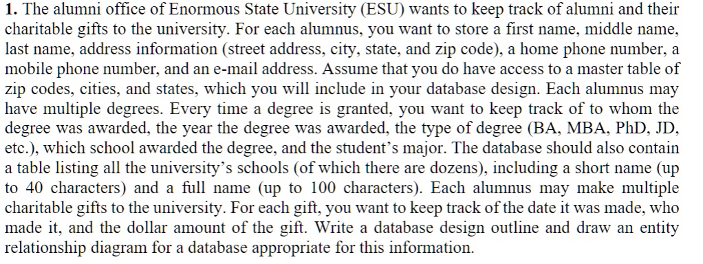 design an appropriate database drawing an er diagram and writing a database design outline in ...