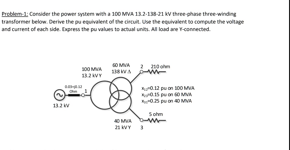 SOLVED: Problem-1: Consider the power system with a 100 MVA 13.2-138-21 ...
