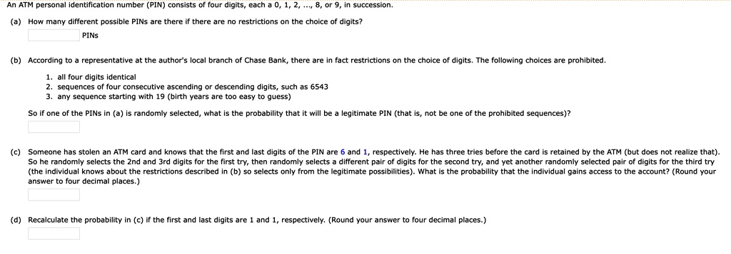 SOLVED: An ATM personal identification number (PIN) consists of four ...