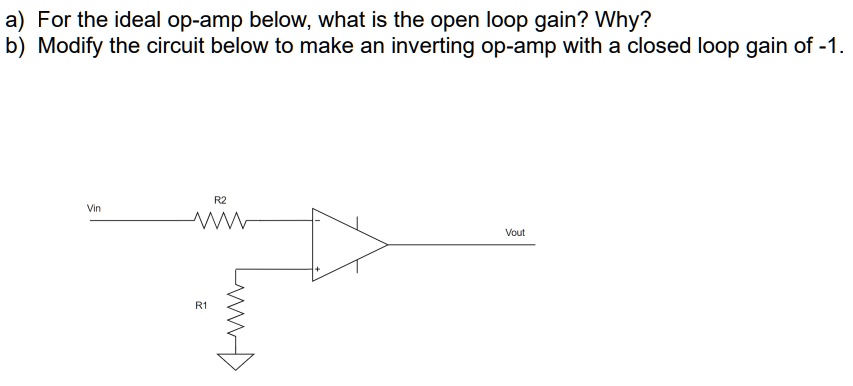 SOLVED: a) For the ideal op-amp below, what is the open loop gain? Why ...