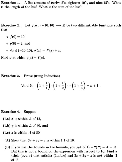 SOLVED: Exercise 1. A list consists of twelre 5s. eightcen 10 s. and nine 15 's. What is the ...