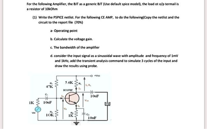 For the following Amplifier, the BJT as a generic BJT (Use default ...