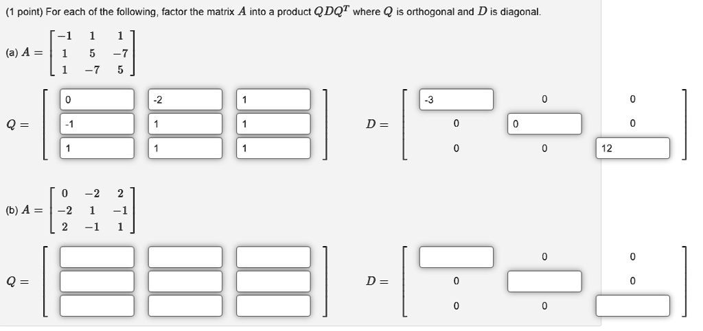 1 point for each of the following factor the matrix a into product qdqt where q is orthogonal ...