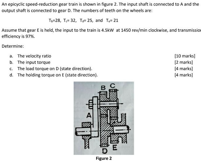SOLVED: An epicyclic speed-reduction gear train is shown in figure 2. The input shaft is ...