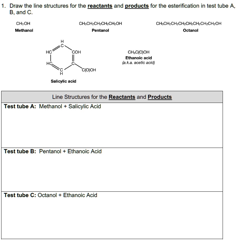 SOLVED: Draw the line structures for the reactants and products for the ...