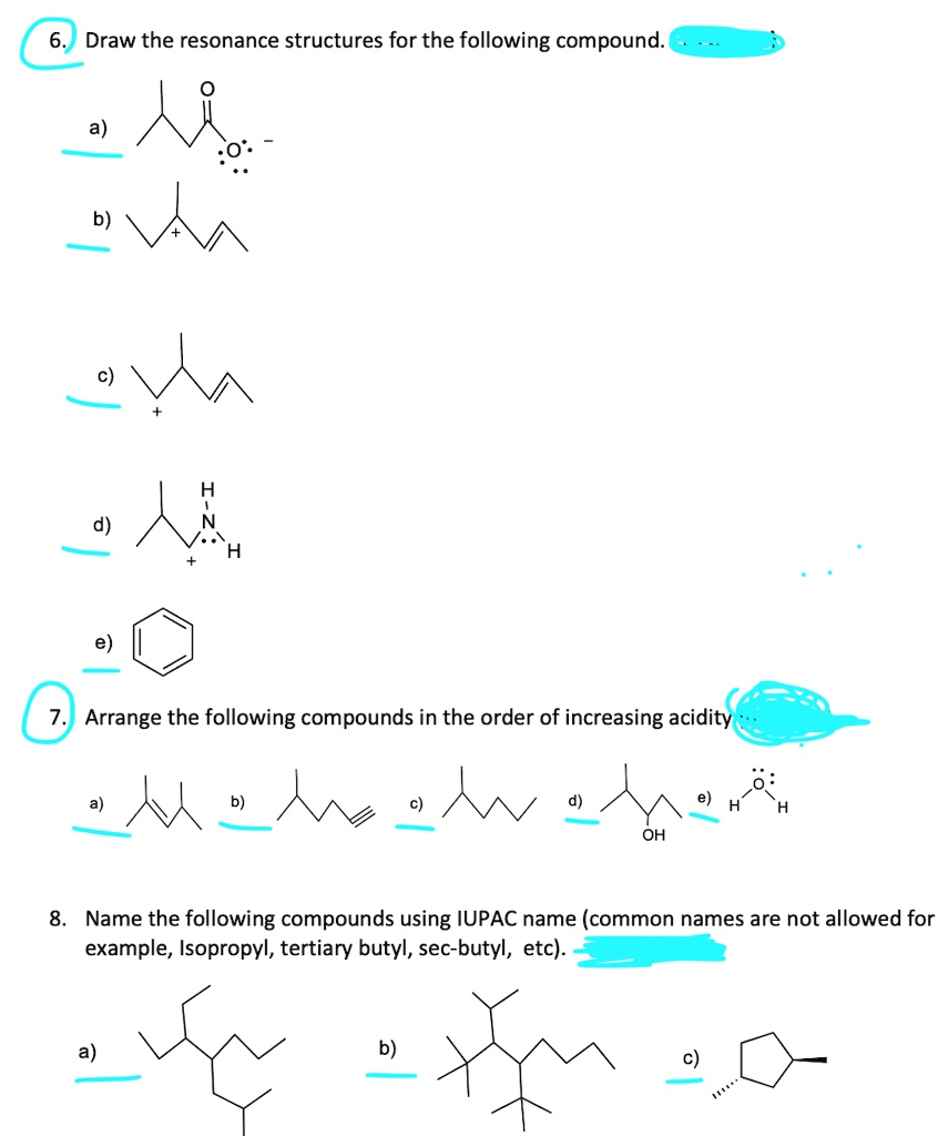 SOLVED: Draw the resonance structures for the following compound: Arrange the following ...