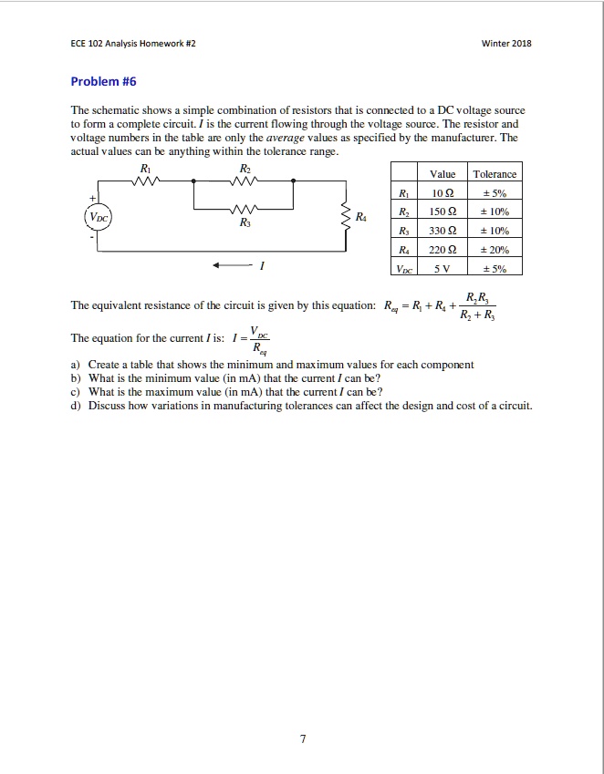 ECE 102 Analysis Homework #2 Problem #6 Winter 2018 The schematic shows ...
