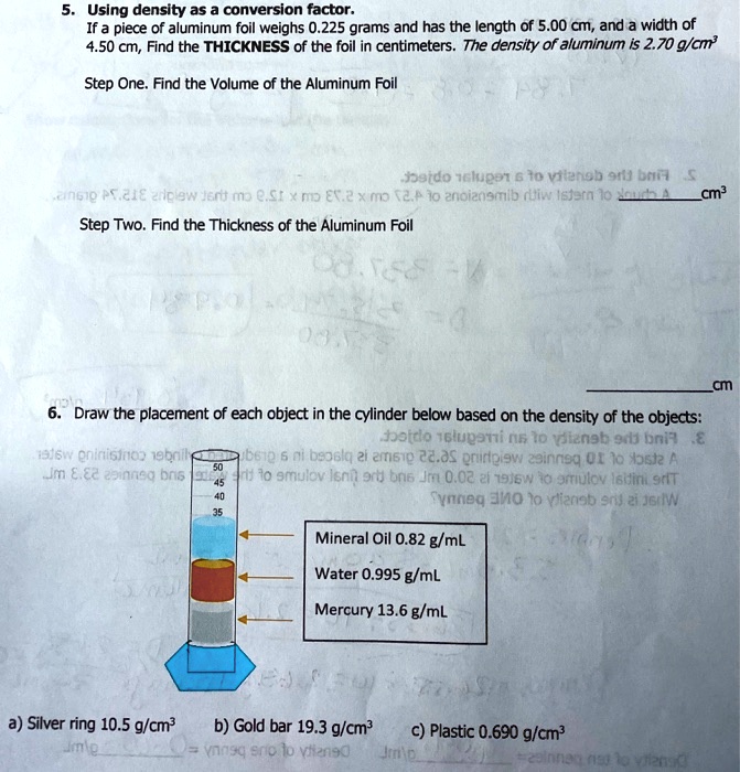 SOLVED: Using density as a conversion factor: If a piece of aluminum ...