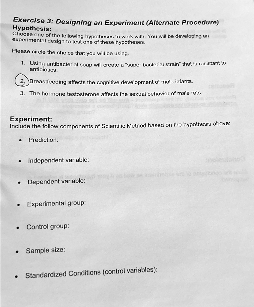 Exercise 3: Designing an Experiment (Alternate Procedure) Hypothesis: Choose one of the ...