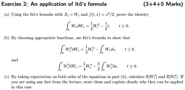 exercise 2 an application of itas formula 345 marks using the ito ...