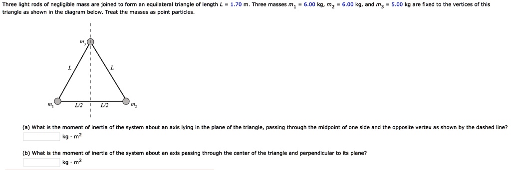 SOLVED: Three light rods of negligible mass are joined iorm equilateral ...