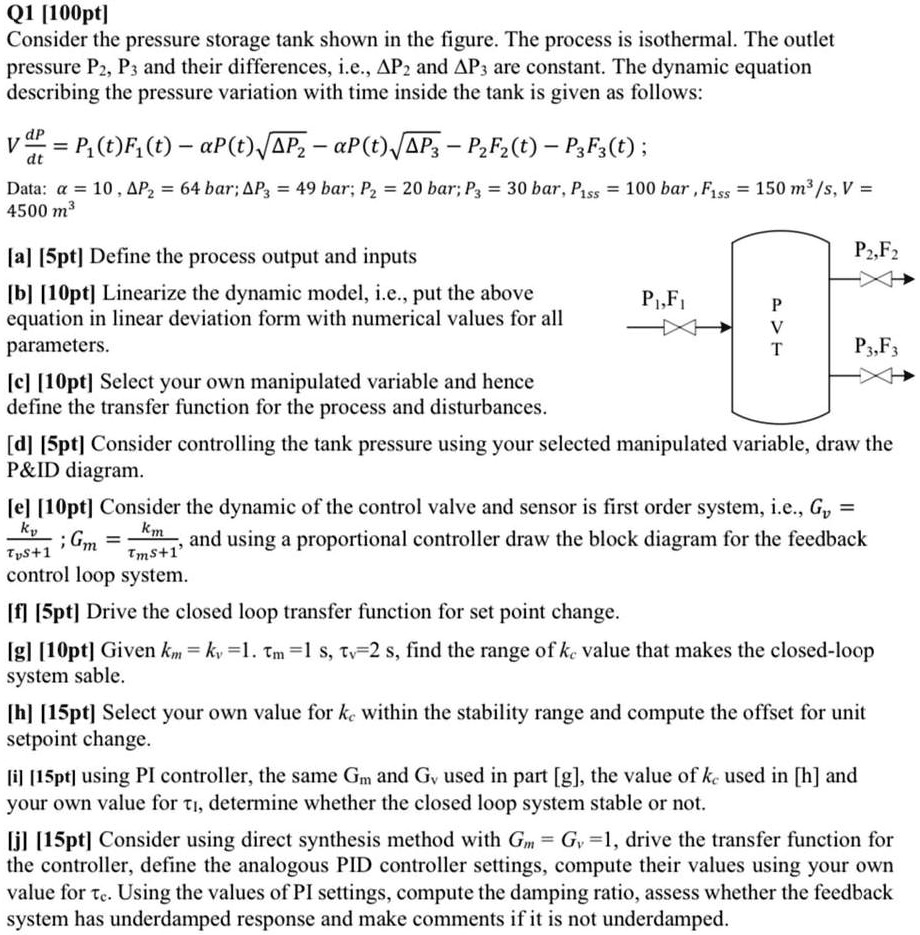 SOLVED: Q1[100pt] Consider the pressure storage tank shown in the figure.The process is ...